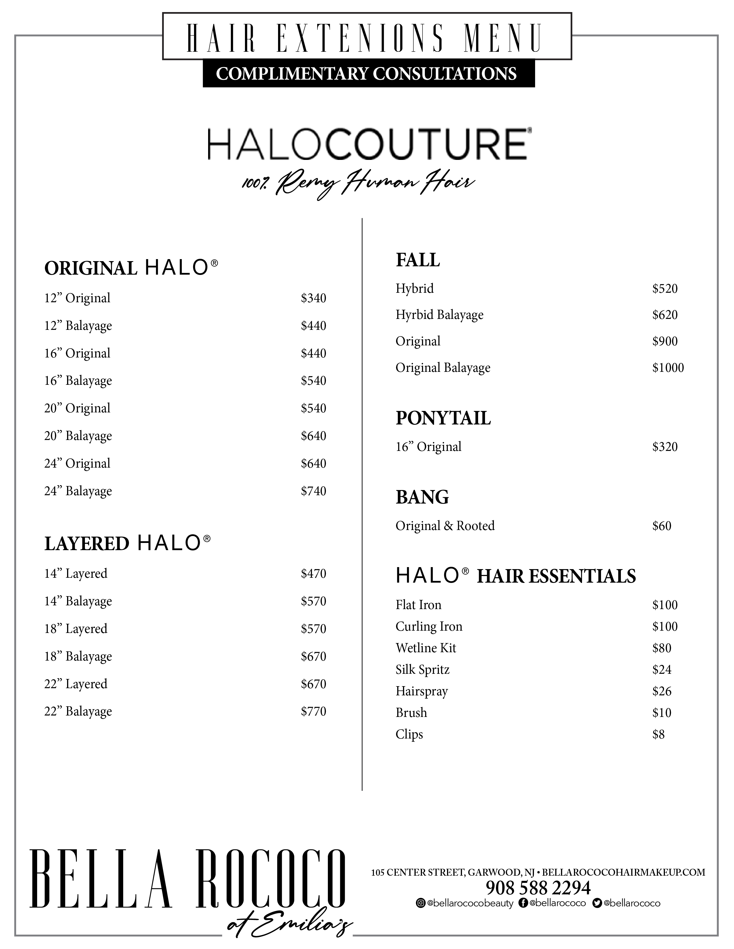 Salon Menus – Bella Rococo At Emilias Salon